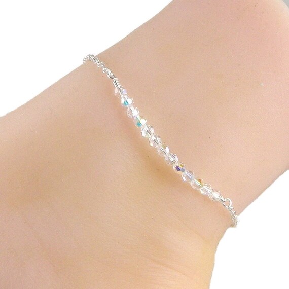 Clear AB Swarovski Crystal Sterling Silver Anklet - Etsy