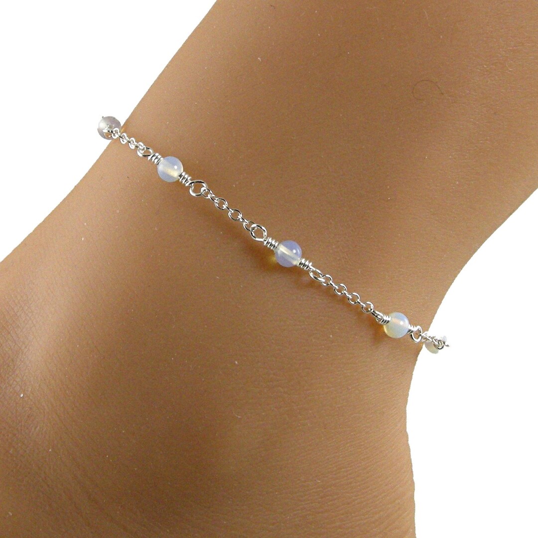 Sterling Silver Opal Anklet: Dainty Silver Chain Ankle Bracelet - Etsy