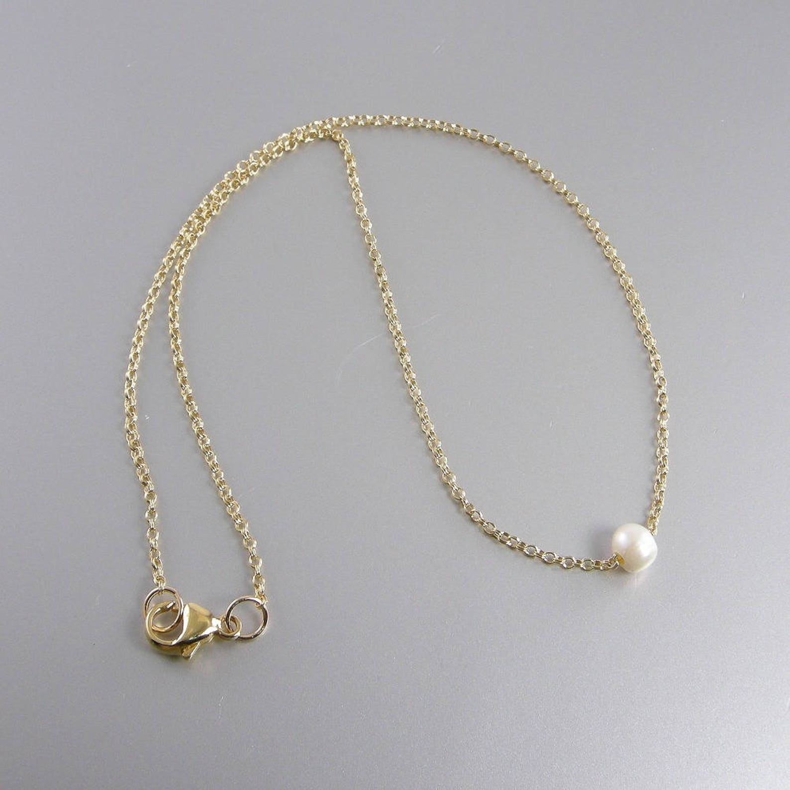 Single Small White Pearl Gold Floating Pearl Necklace - Etsy
