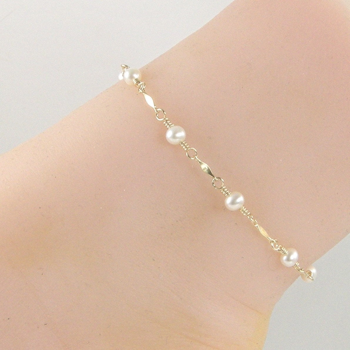 Dainty Pearl Gold Chain Anklet Pearl Anklet Gold Anklet | Etsy