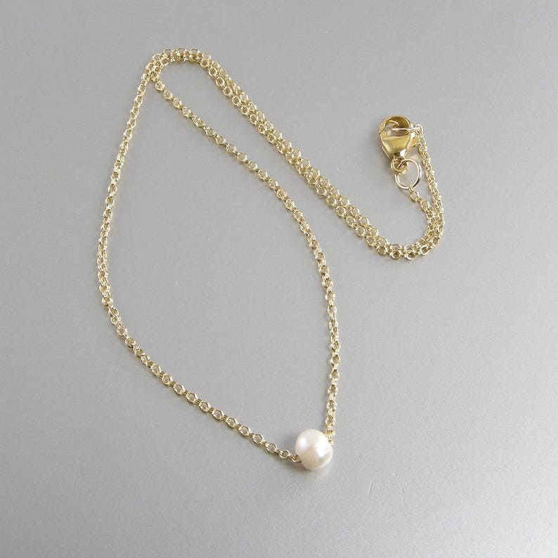 Single Small White Pearl Gold Floating Pearl Necklace - Etsy