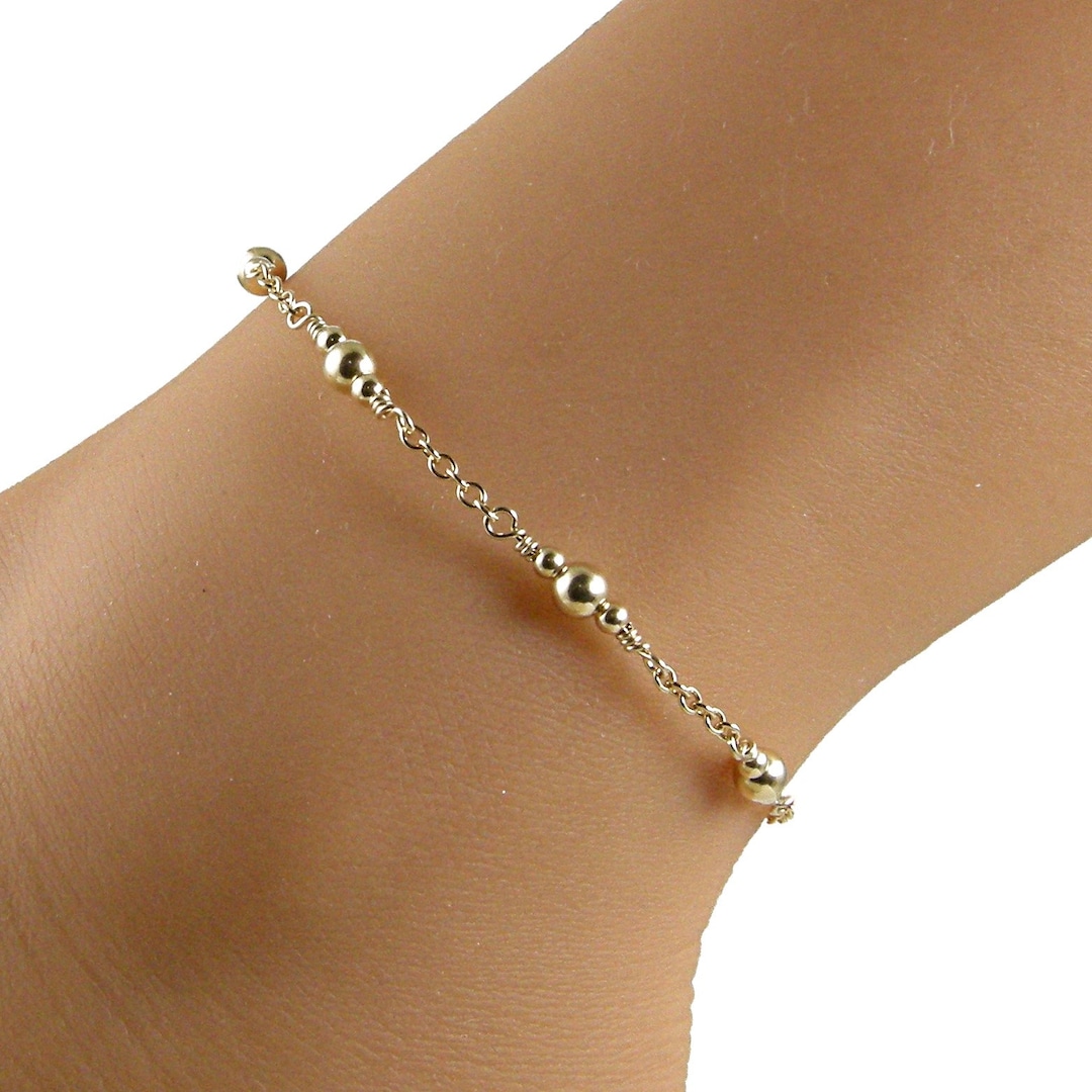 Gold Chain Gold Bead Ankle Bracelet, Gold Anklet, Gold Anklets for ...