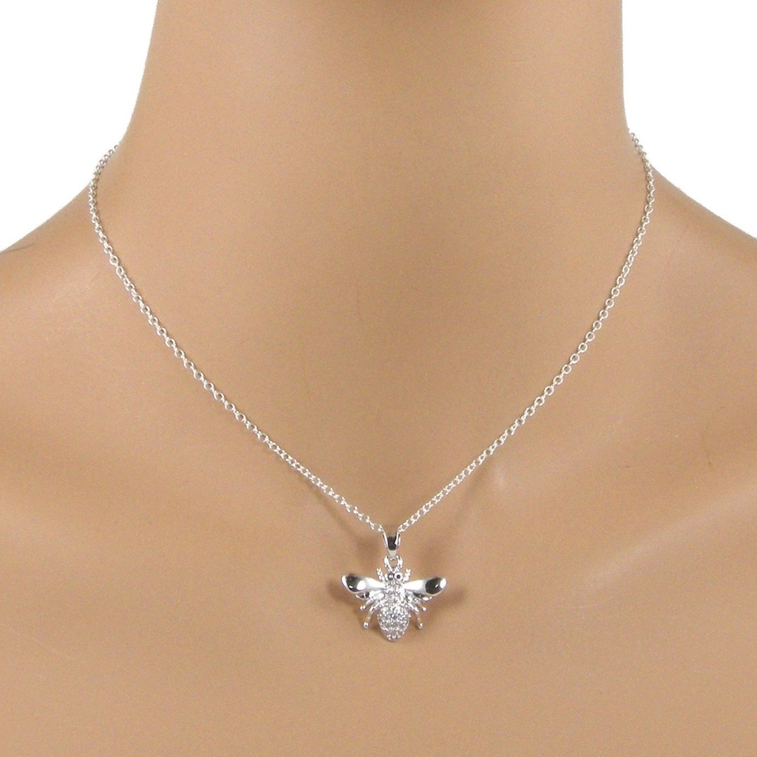 Crystal Bumble Bee Sterling Silver Necklace: Bee Lover Gift - Etsy