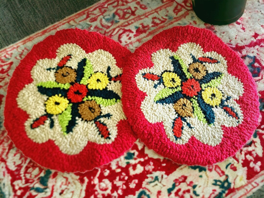 Antique Handmade Wool Needle Punch Chair Pads Set of 2 Americana ...