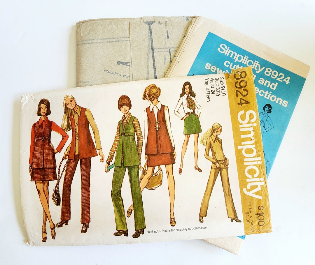 1970s Vintage Simplicity 8924 Vest Mini Skirt Blouse Pants Jr - Etsy