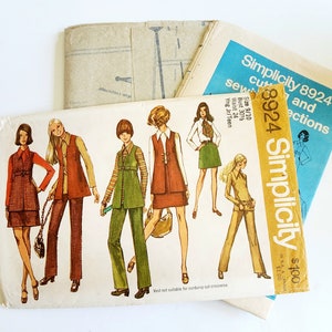 1970 Vintage Simplicity 8924 Vest Mini Skirt Blouse Pants Jr Teen Size ...
