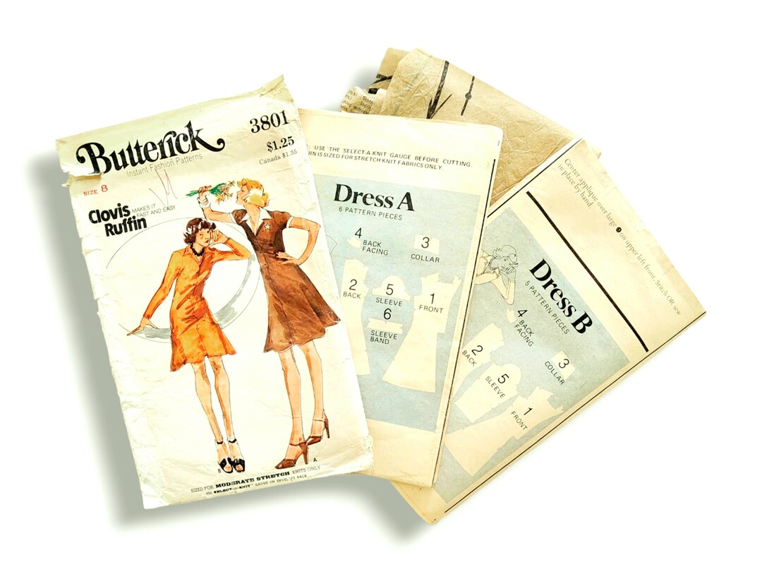 Vintage 1970s Butterick 3801 Clovis Ruffin Flare Mini Dress Size 8 ...