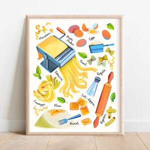 Pasta Making Art Print - 8x10, 11x14 Inches - Cooking Illustration ...