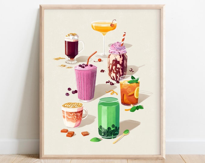 Favorite Drinks Art Print - 8 X 10 Inches - Coffee Art - Home Decor ...