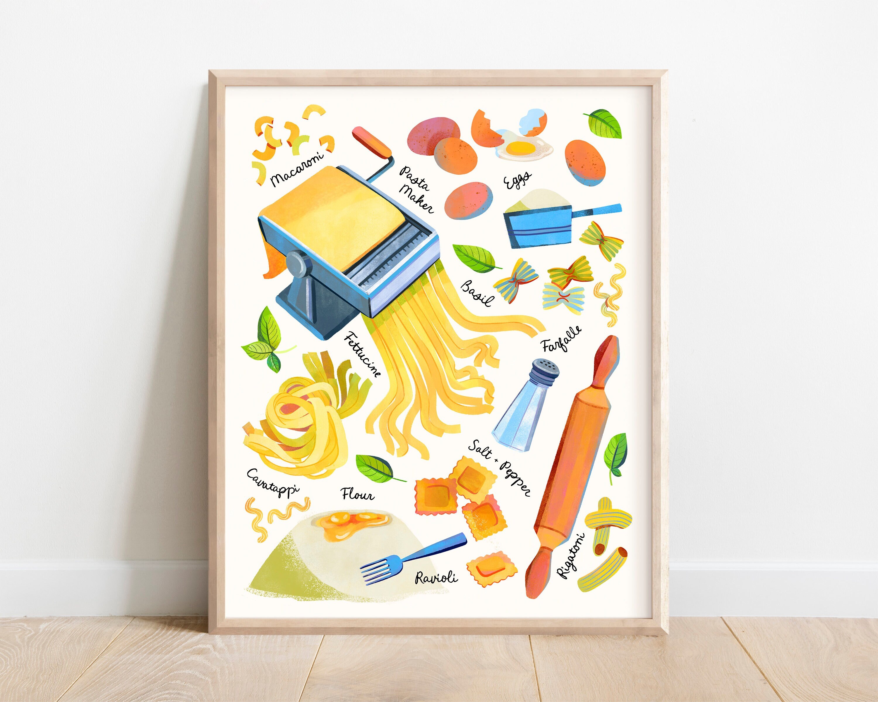 Pasta Making Art Print - 8x10, 11x14 Inches - Cooking Illustration ...