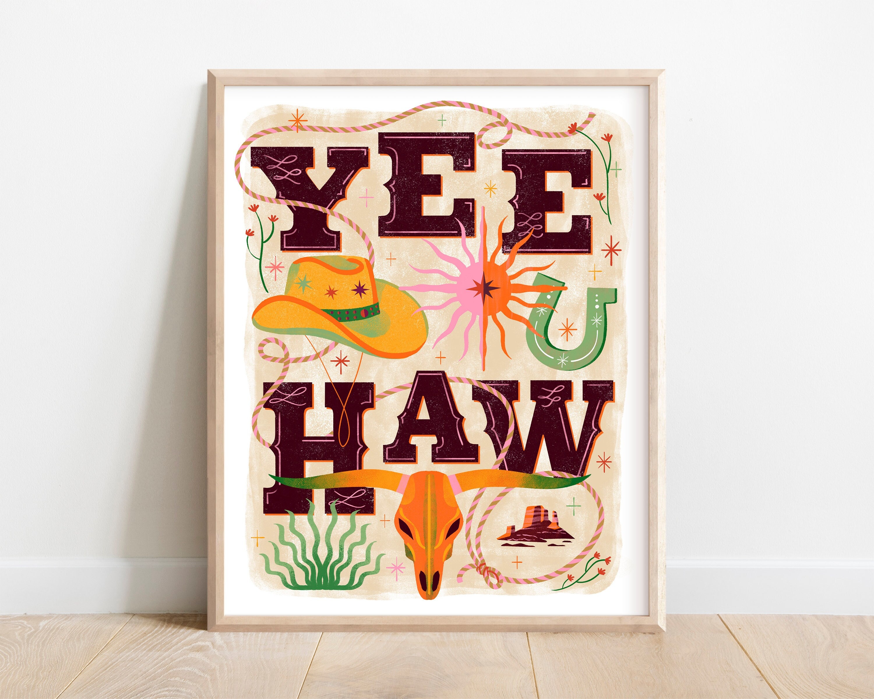 Yeehaw Cowboy Western Art Print - 8x10, 11x14 Inches - Desert ...