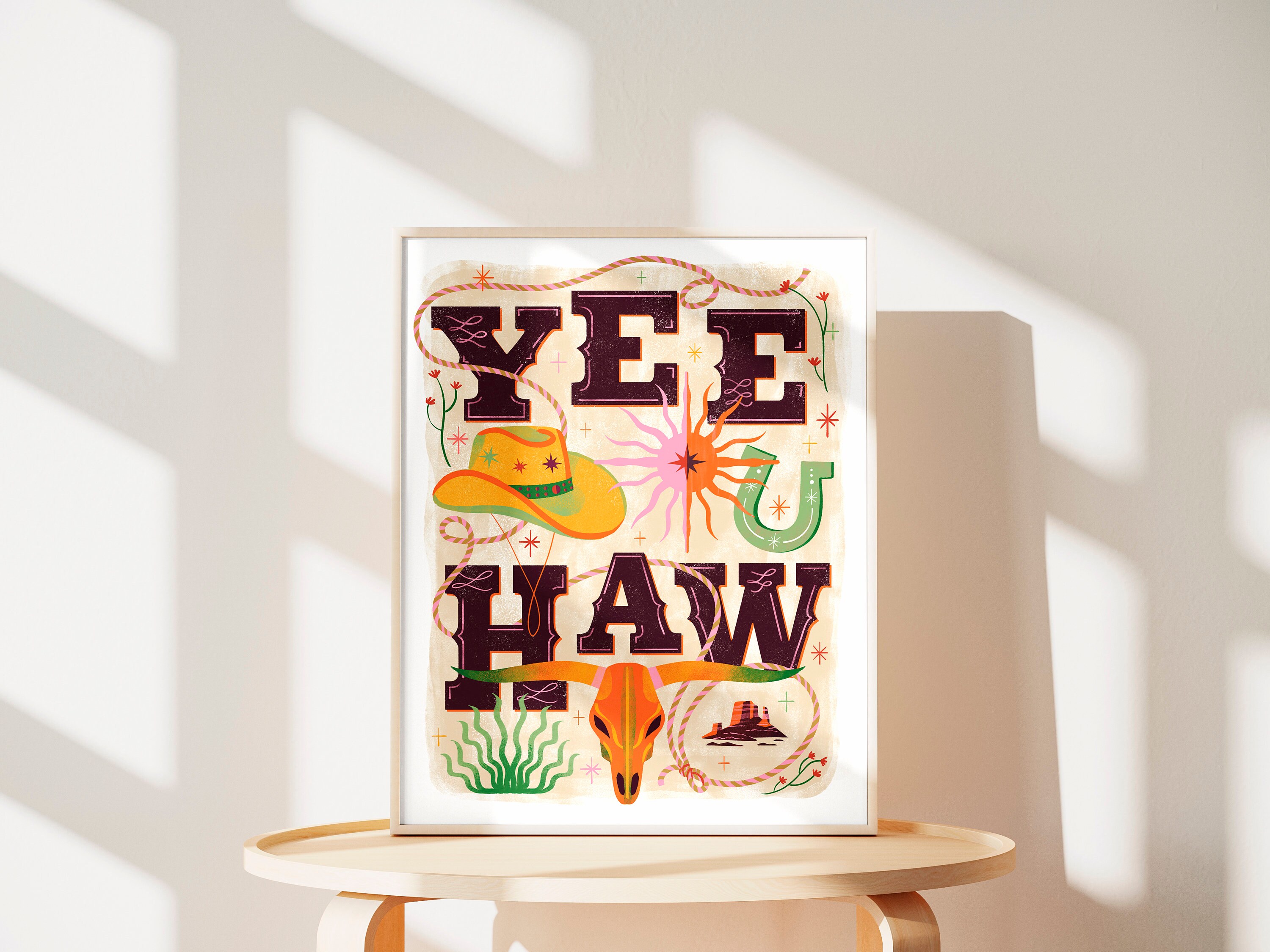 Yeehaw Cowboy Western Art Print - 8x10, 11x14 Inches - Desert ...