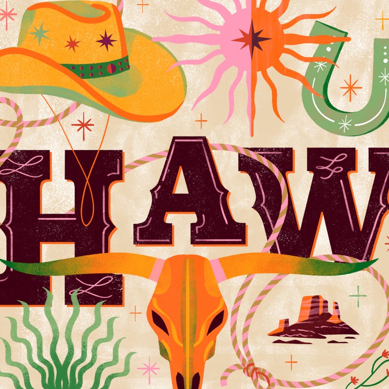 Yeehaw Cowboy Western Art Print - 8x10, 11x14 Inches - Desert ...