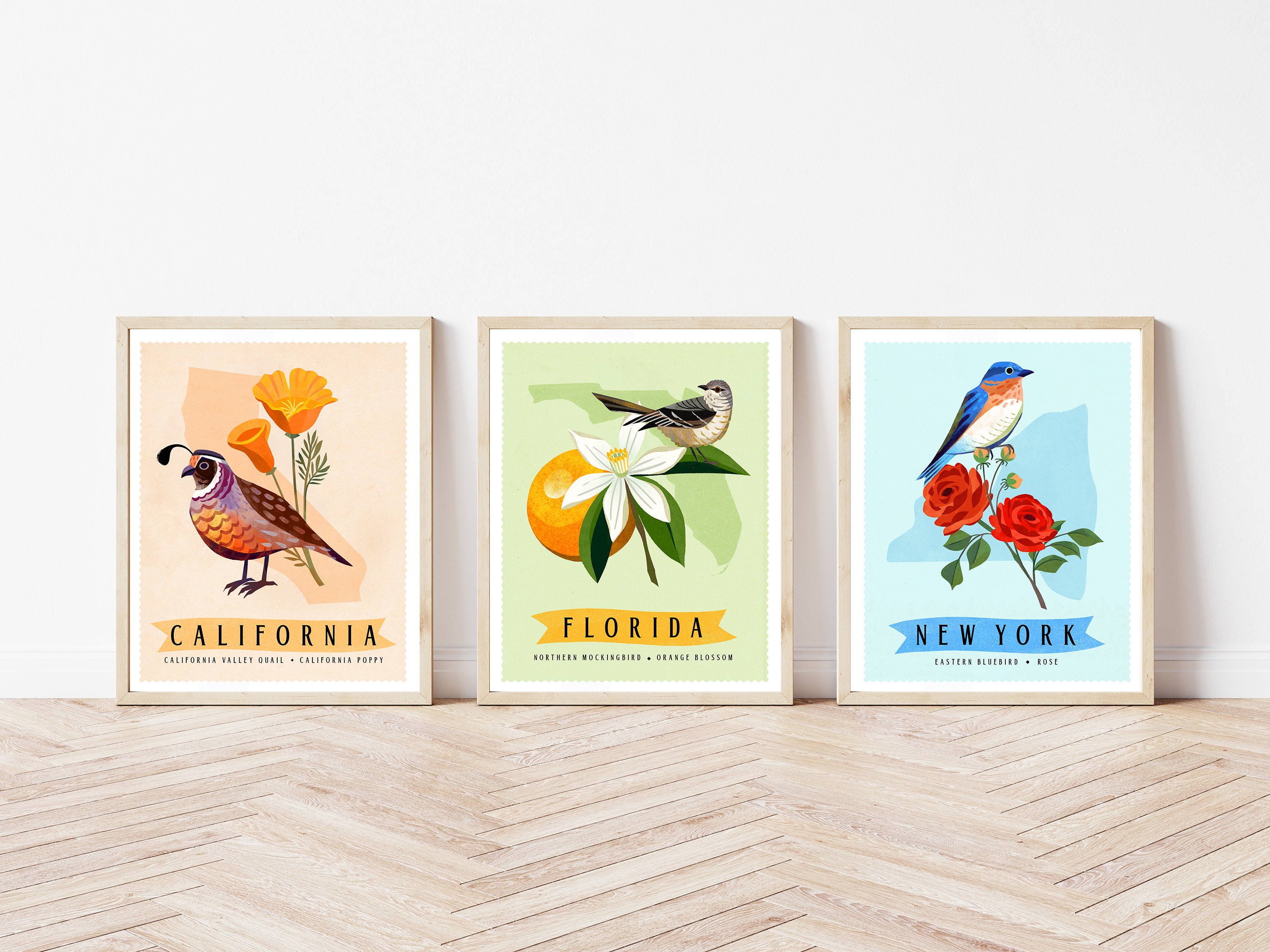 Texas State Bird and State Flower Art Print - Mockingbird and ...