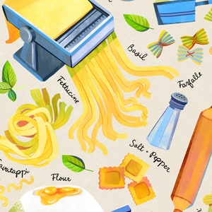 Pasta Making Art Print - 8x10, 11x14 Inches - Cooking Illustration ...