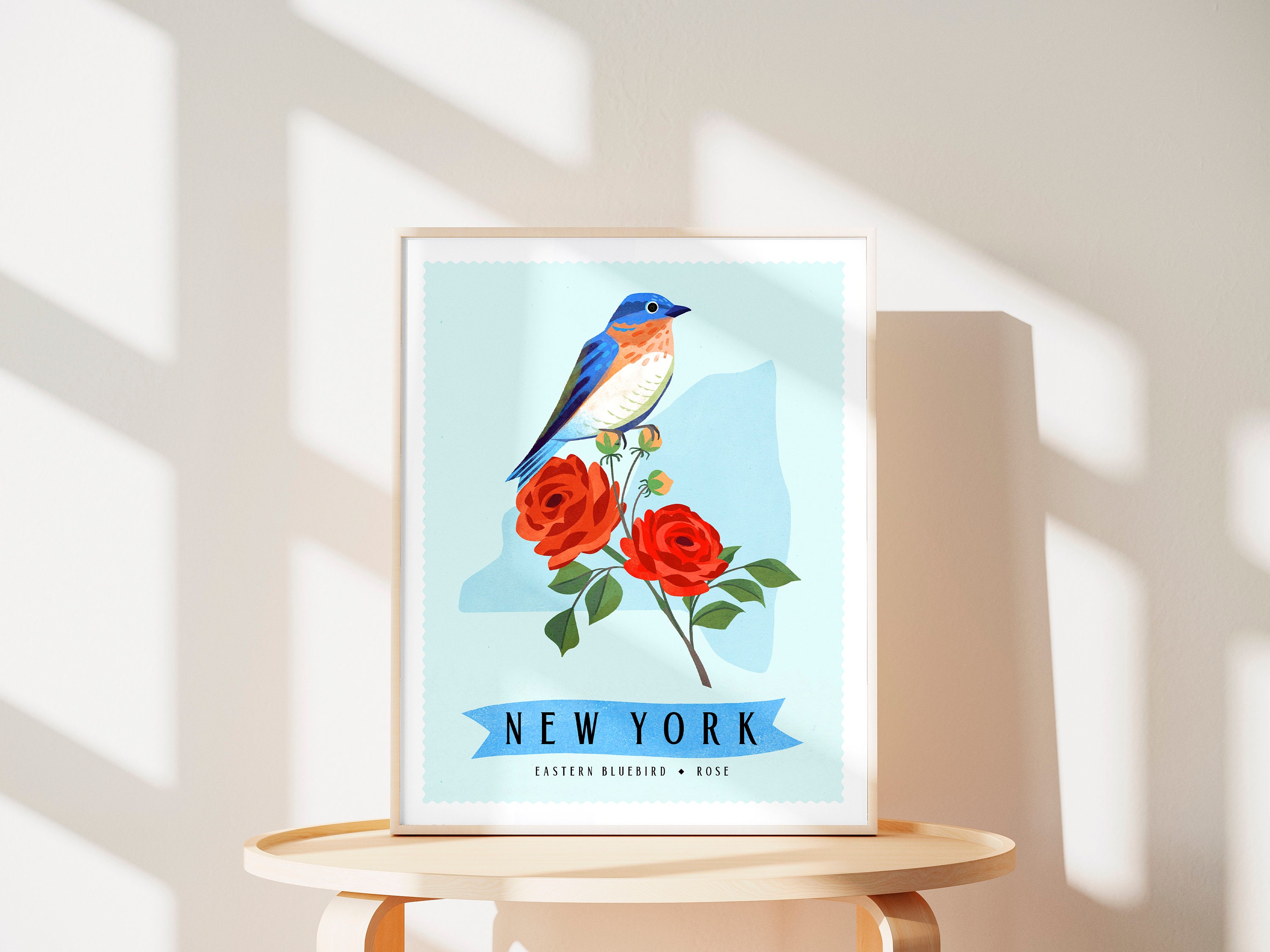 New York State Bird and State Flower Art Print Bluebird and Rose ...