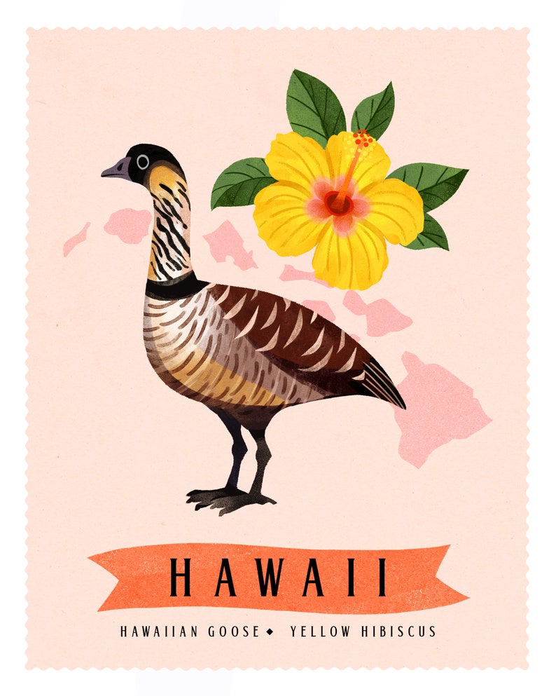 Hawaii State Bird and State Flower Art Print Goose and Hibiscus ...