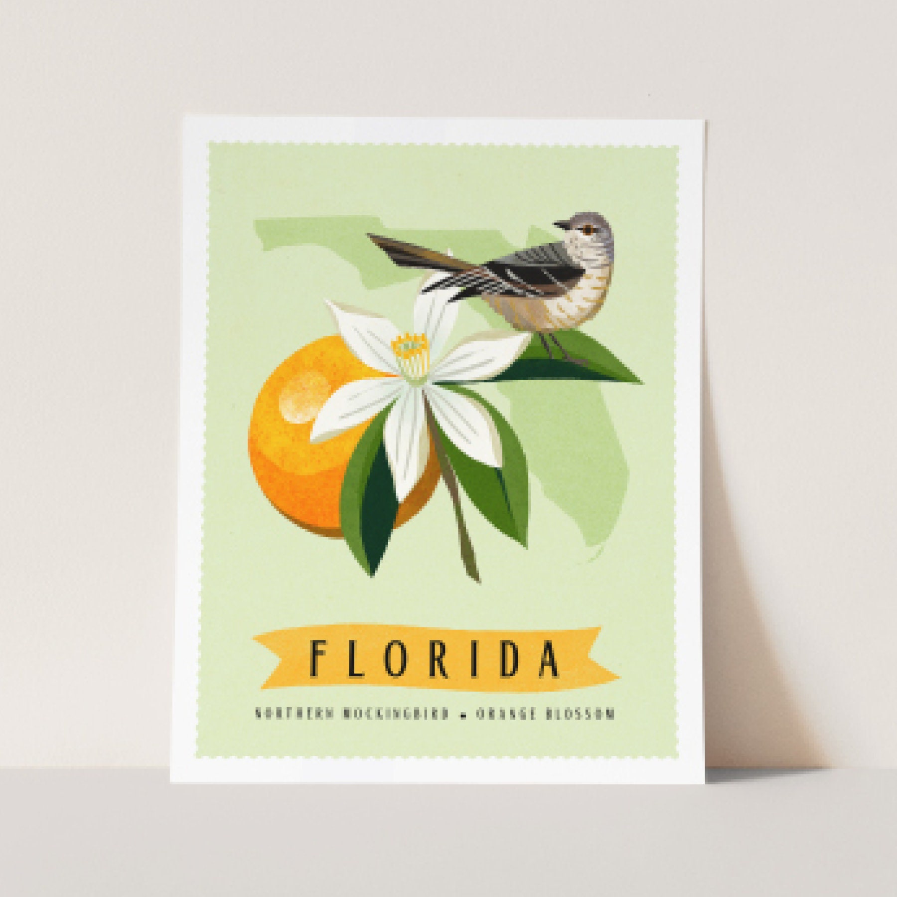 Florida State Bird and State Flower Art Print Mockingbird and Orange ...