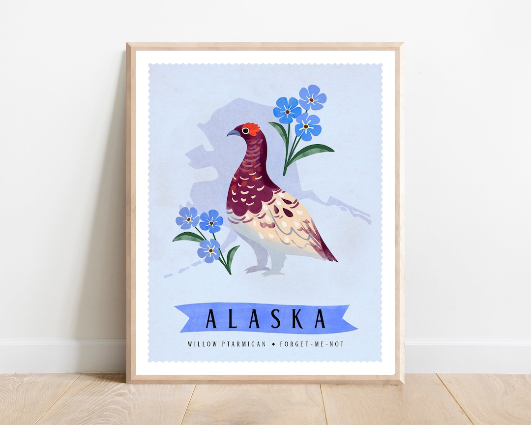 Alaska State Bird and State Flower Art Print - Willow Ptarmigan and ...