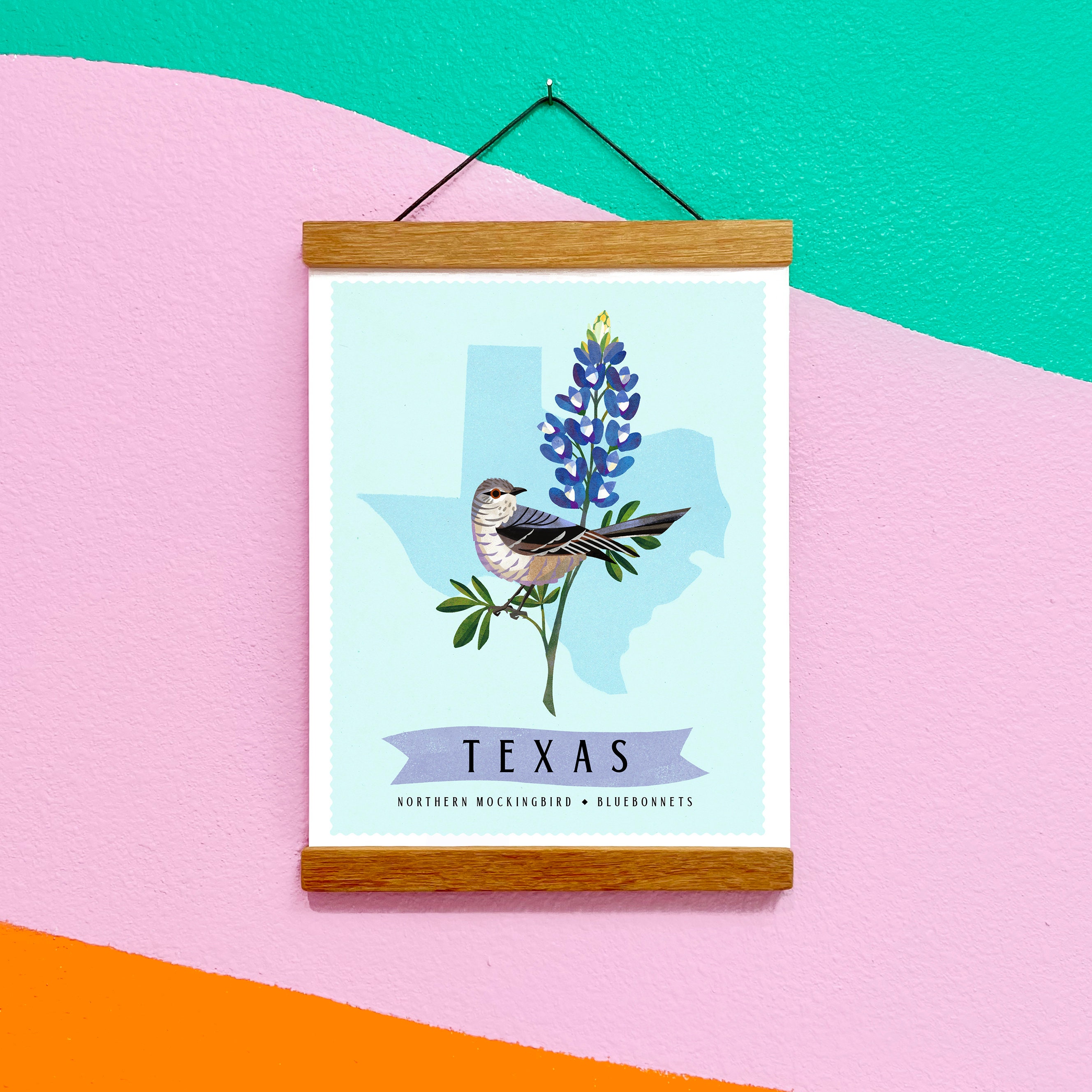 Texas State Bird and State Flower Art Print - Mockingbird and ...