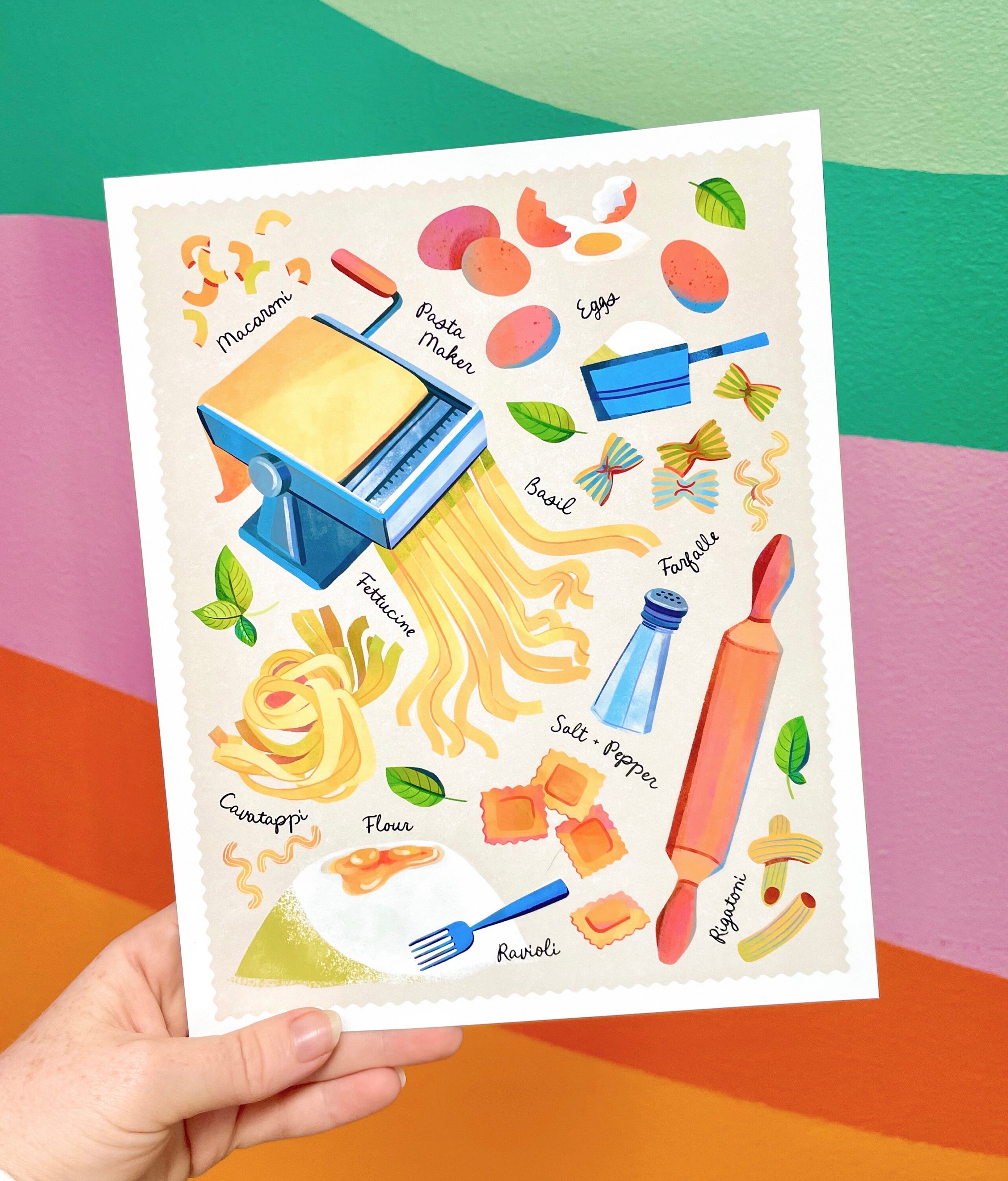 Pasta Making Art Print - 8x10, 11x14 Inches - Cooking Illustration ...