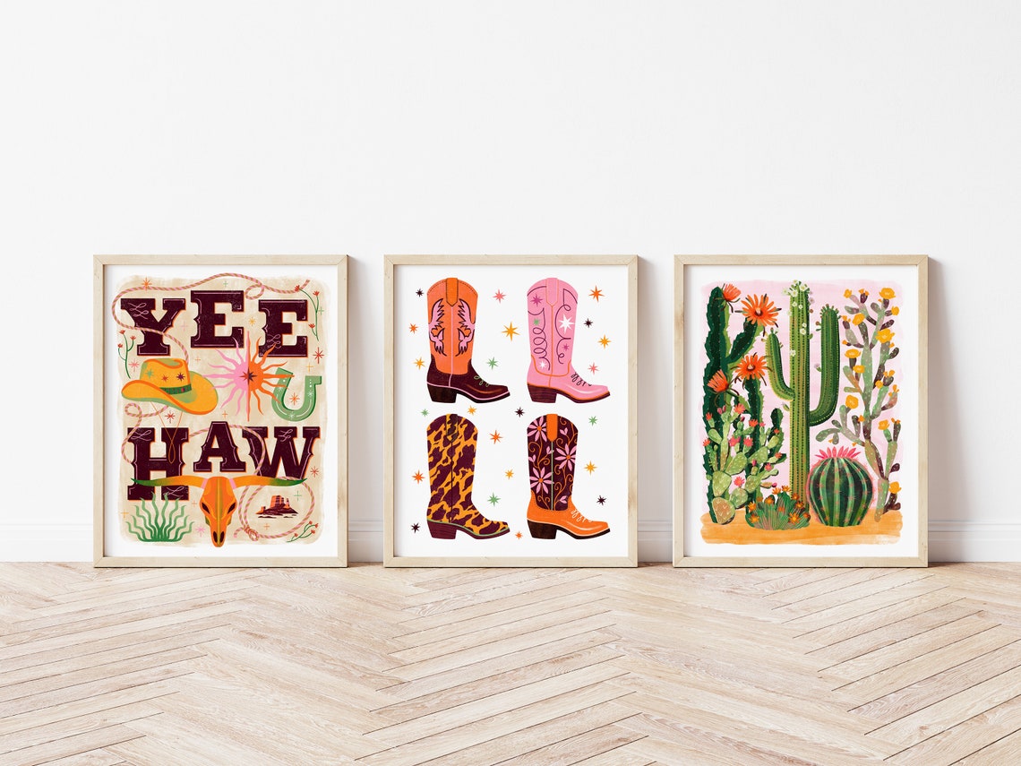Yeehaw Cowboy Western Art Print - 8x10, 11x14 Inches - Desert ...