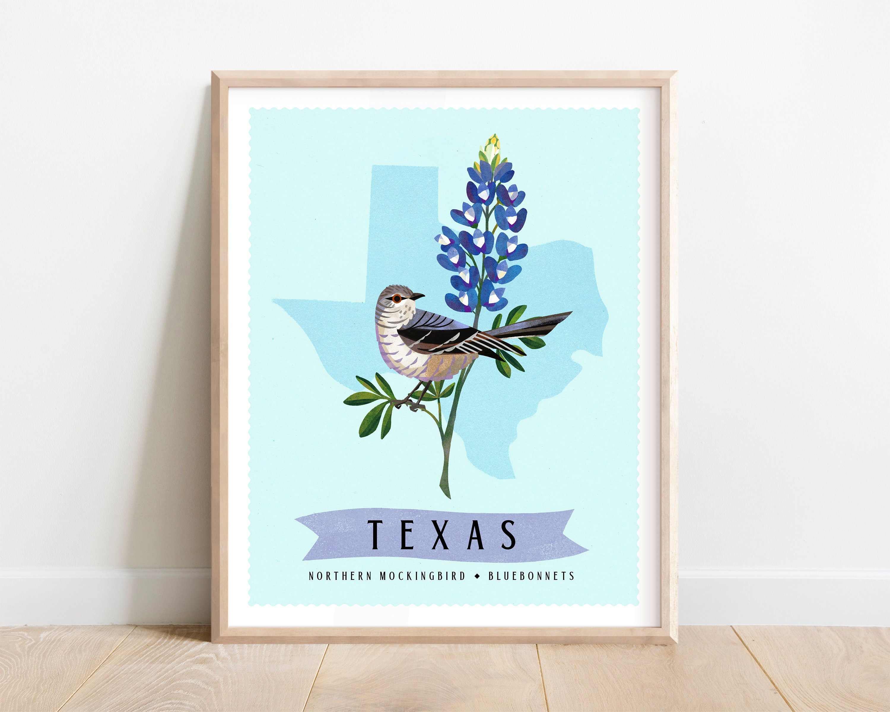 Texas State Bird and State Flower Art Print - Mockingbird and ...