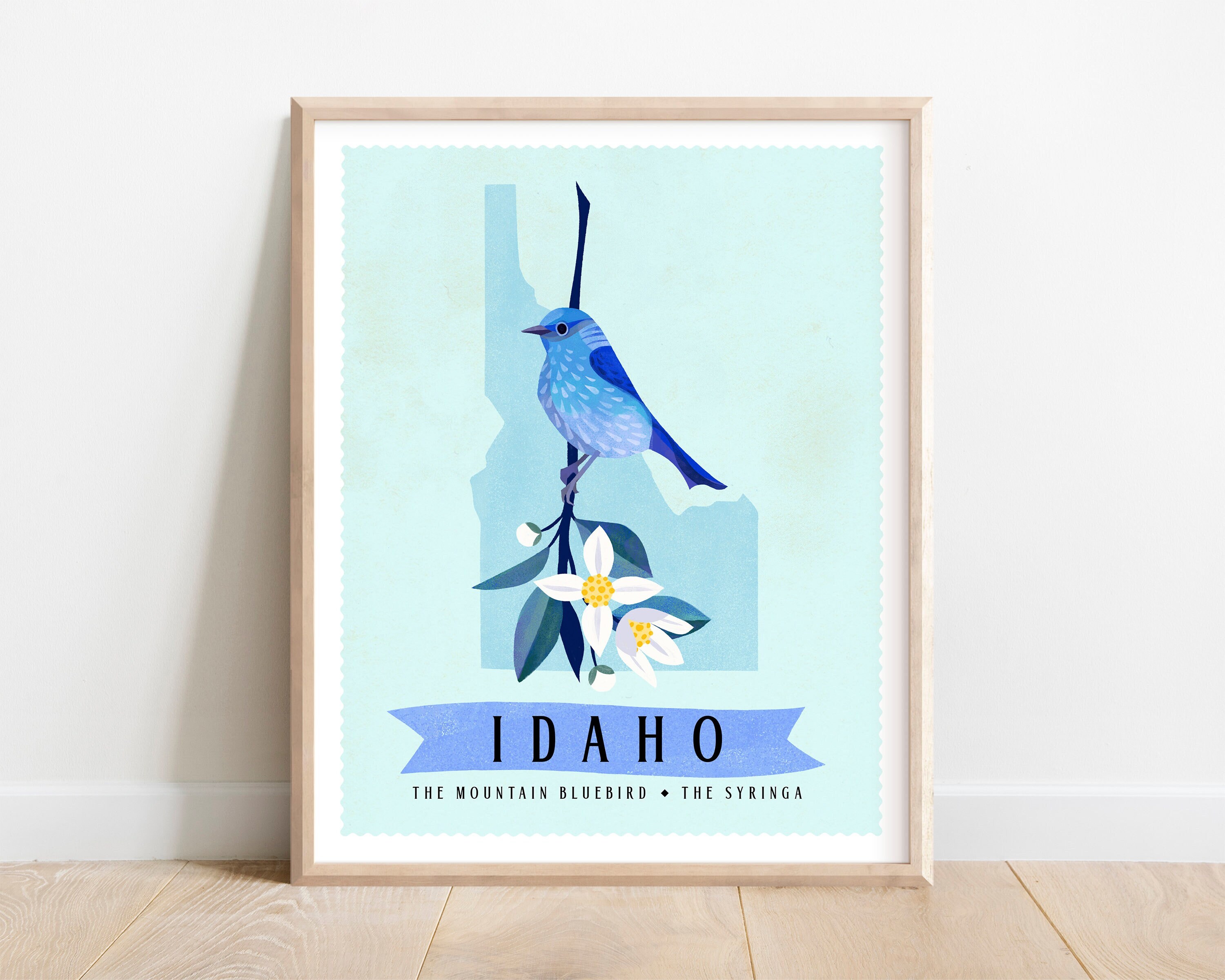 Idaho State Bird and State Flower Art Print - Bluebird and Syringa ...