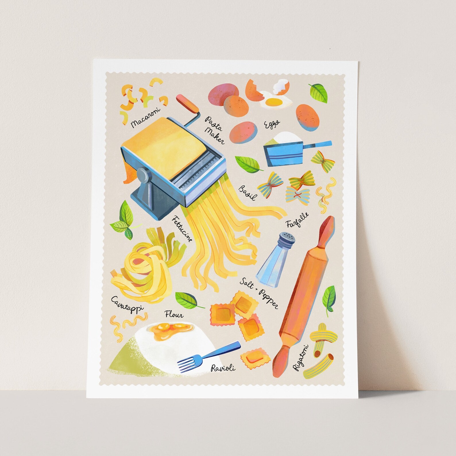 Pasta Making Art Print - 8x10, 11x14 Inches - Cooking Illustration ...