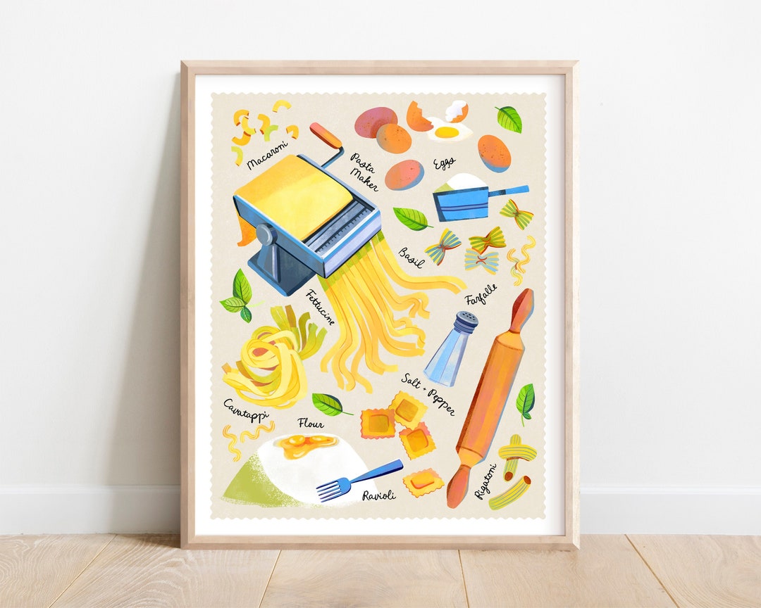 Pasta Making Art Print - 8x10, 11x14 Inches - Cooking Illustration ...
