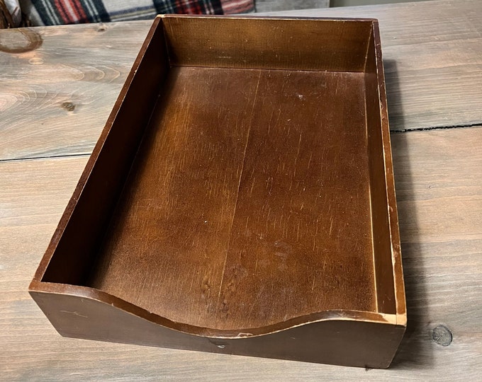 Vintage Wooden Desk Paper Sorter Tray , Mid Century Wood Desk Organizer ...