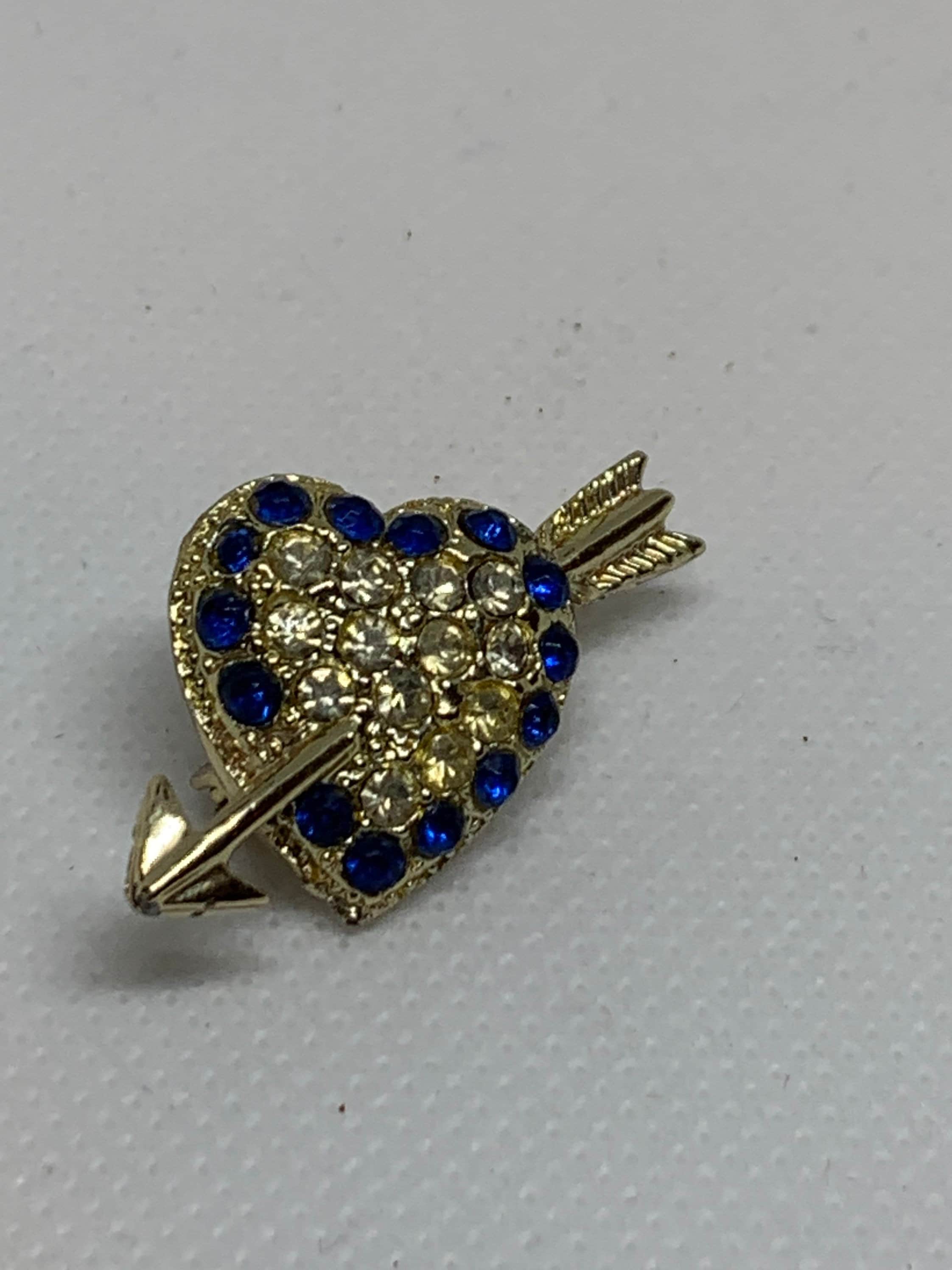 Vintage Heart With Arrow Rhinestone Pin – Sapphire Blue & Clear ...