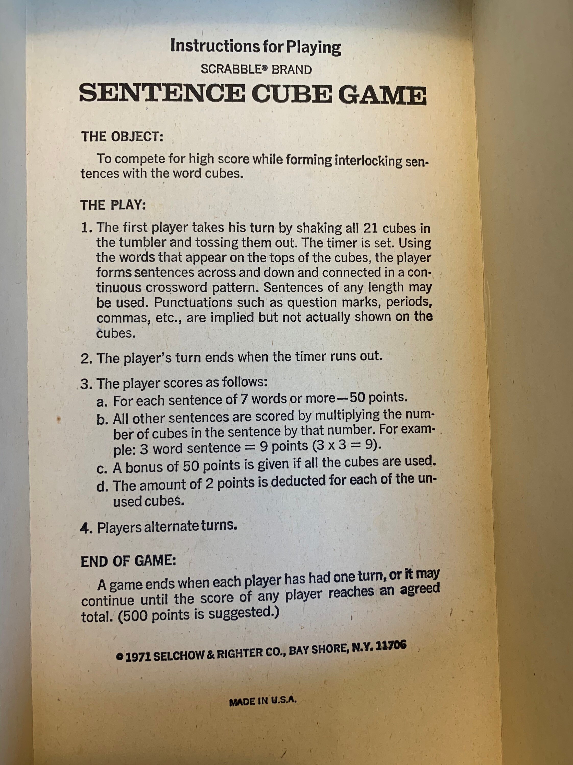 Vintage 1971 Sentence Cube Game Scrabble Game Retro Board Game - Etsy