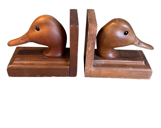 Vintage Wood Book Ends, Mallard Book Ends, Duck Book Holders, Solid ...