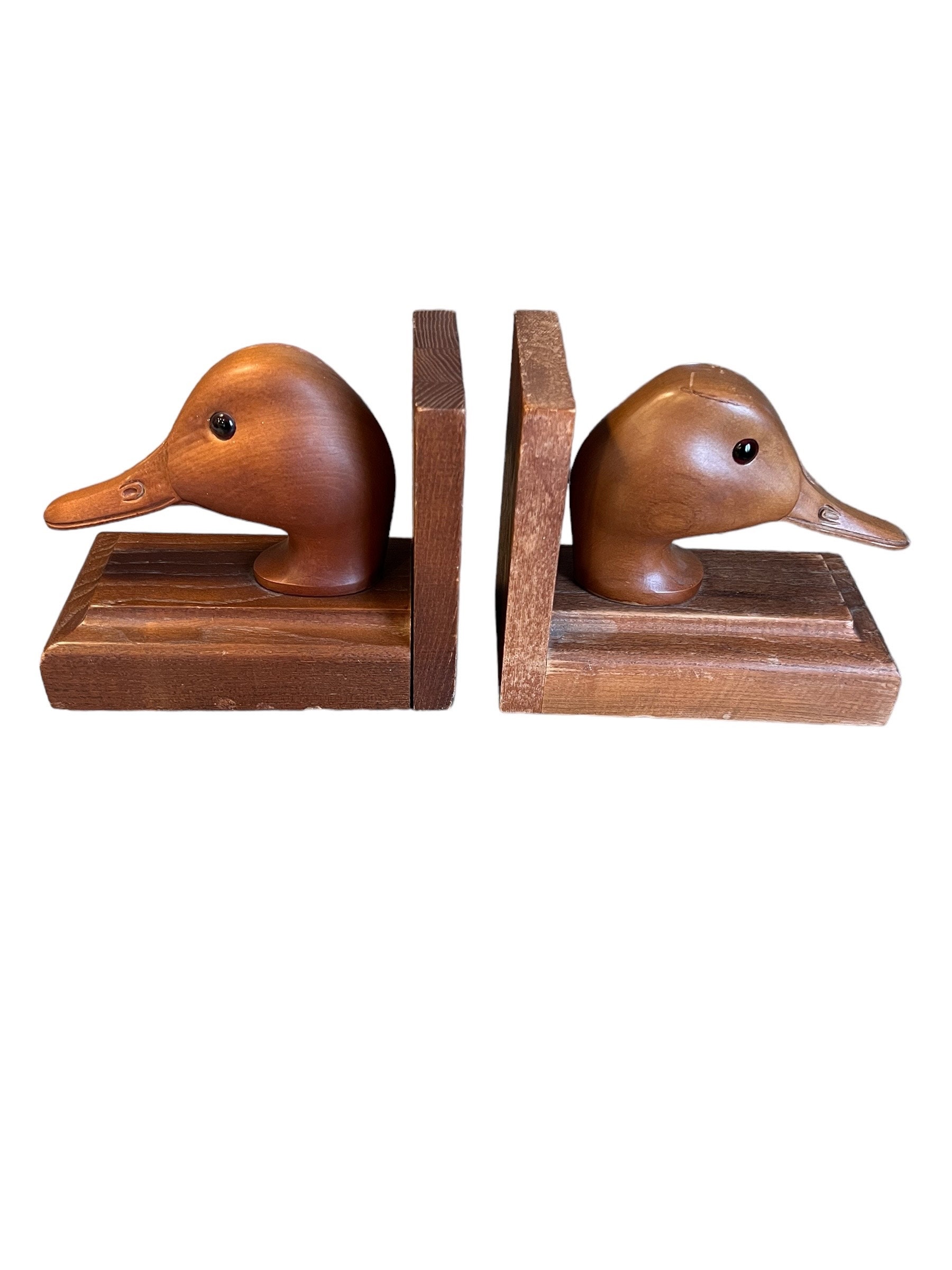 Vintage Wood Book Ends, Mallard Book Ends, Duck Book Holders, Solid ...