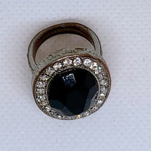 Vintage Silver Ring Black Stone Surrounded by Faux Glass Gemstones Faux ...
