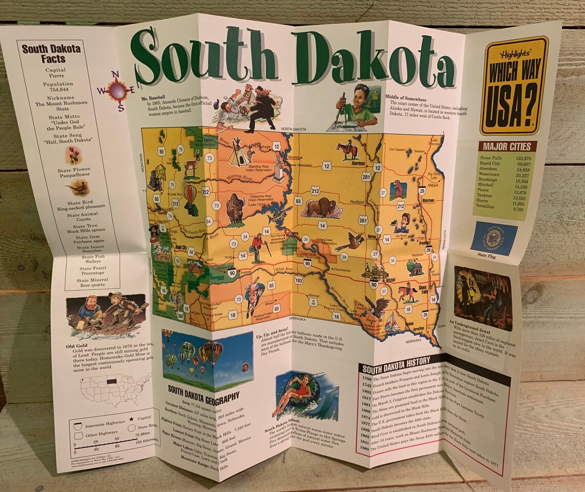 Vintage USA State Maps for Kids, Educational Foldable State Map ...
