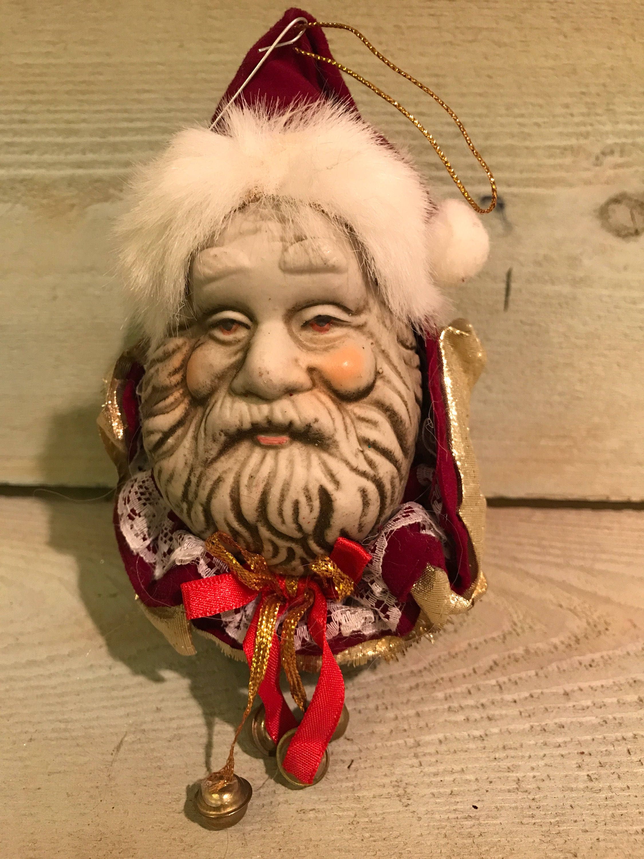 Vintage Christmas Round Bottom Santa With Bells Real Like Ceramic Face ...
