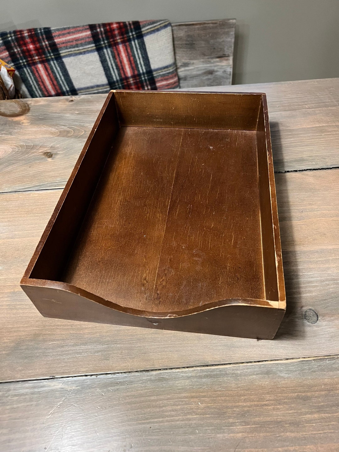 Vintage Wooden Desk Paper Sorter Tray , Mid Century Wood Desk Organizer ...