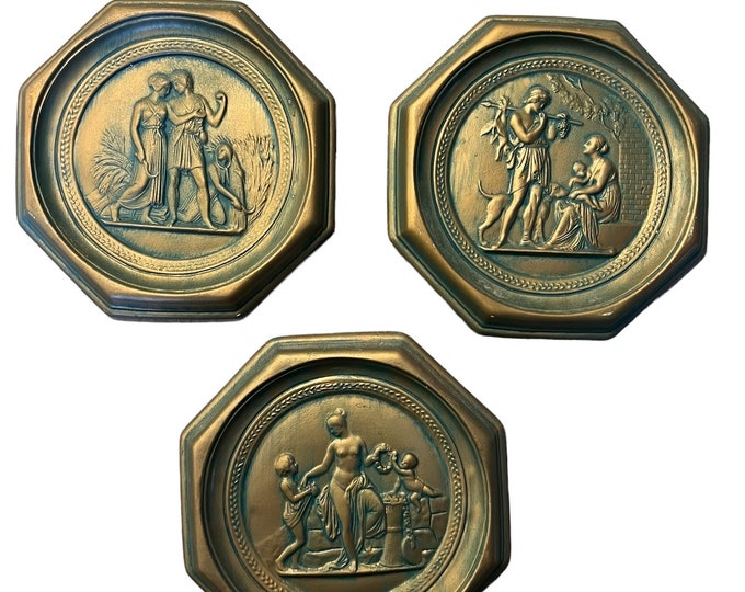 Vintage 1960's Ceramic Wall Plaques Brass and Green Hues, Greek ...