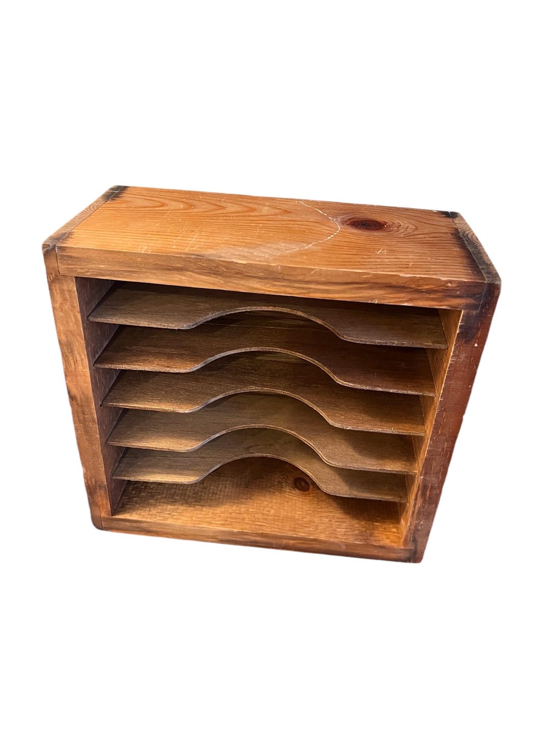 Vintage Handmade Wooden Desk Paper Sorter Tray, Mid Century Wood Desk ...