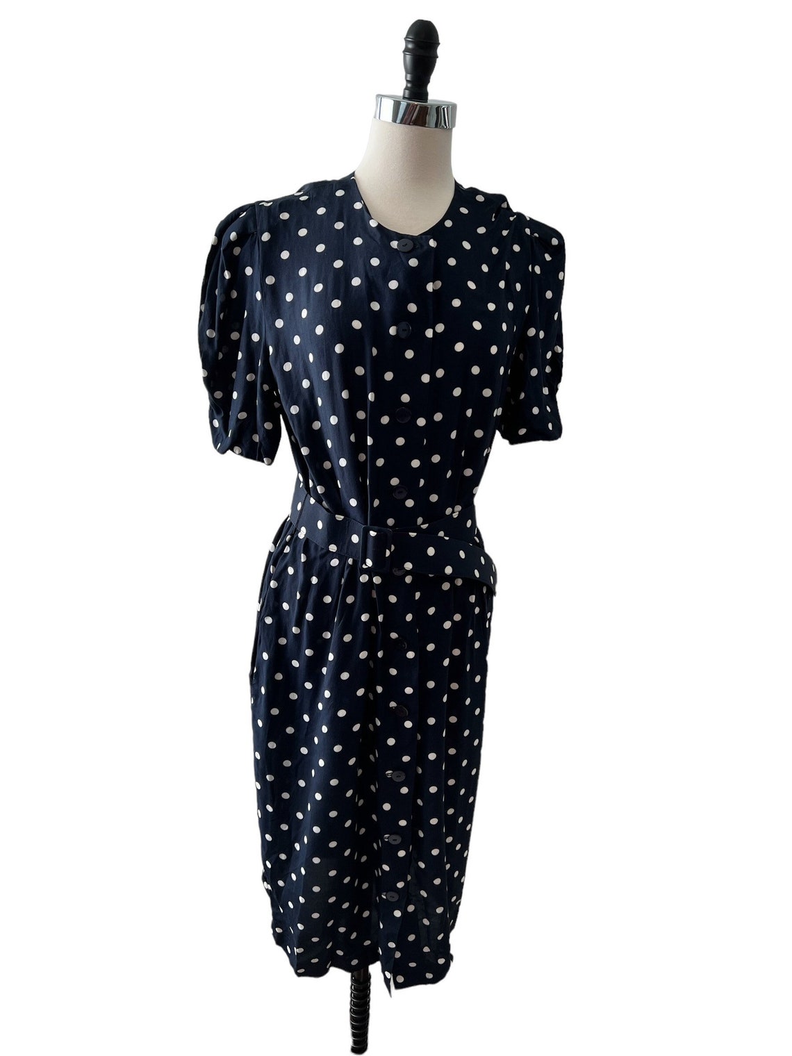 Vintage Ms Chaus Blue and White Polka Dot Button up Dress Size 10/12 - Etsy
