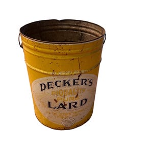 Large Yellow 50 Lb Decker's Lard Tin, Piqua Ohio, Piquality Pure Lard ...