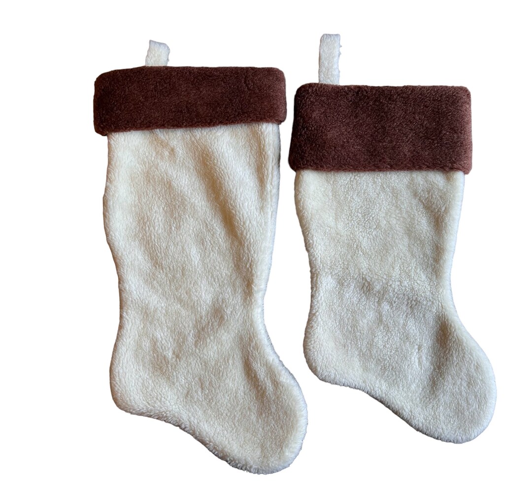 Fuzzy Cream and Brown Christmas Stocking From Mid-1990's, His and Hers ...