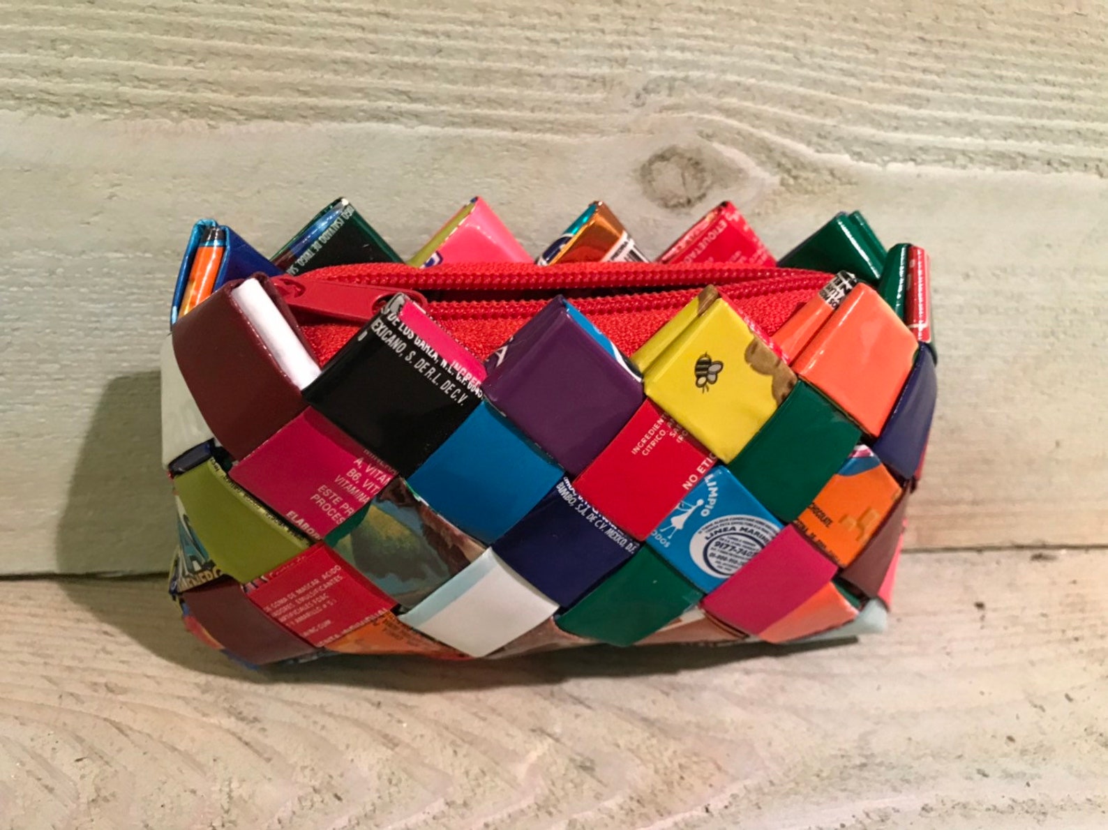 Woven Coin Change Purse Recycled Plastic Coated Gum & Candy Wrappers ...