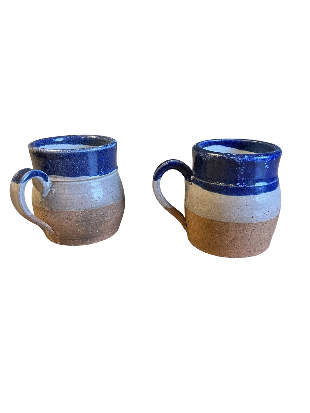 Pair of 6 Oz Pottery Expresso Mugs Blue and Earth Tone Stripes - Etsy