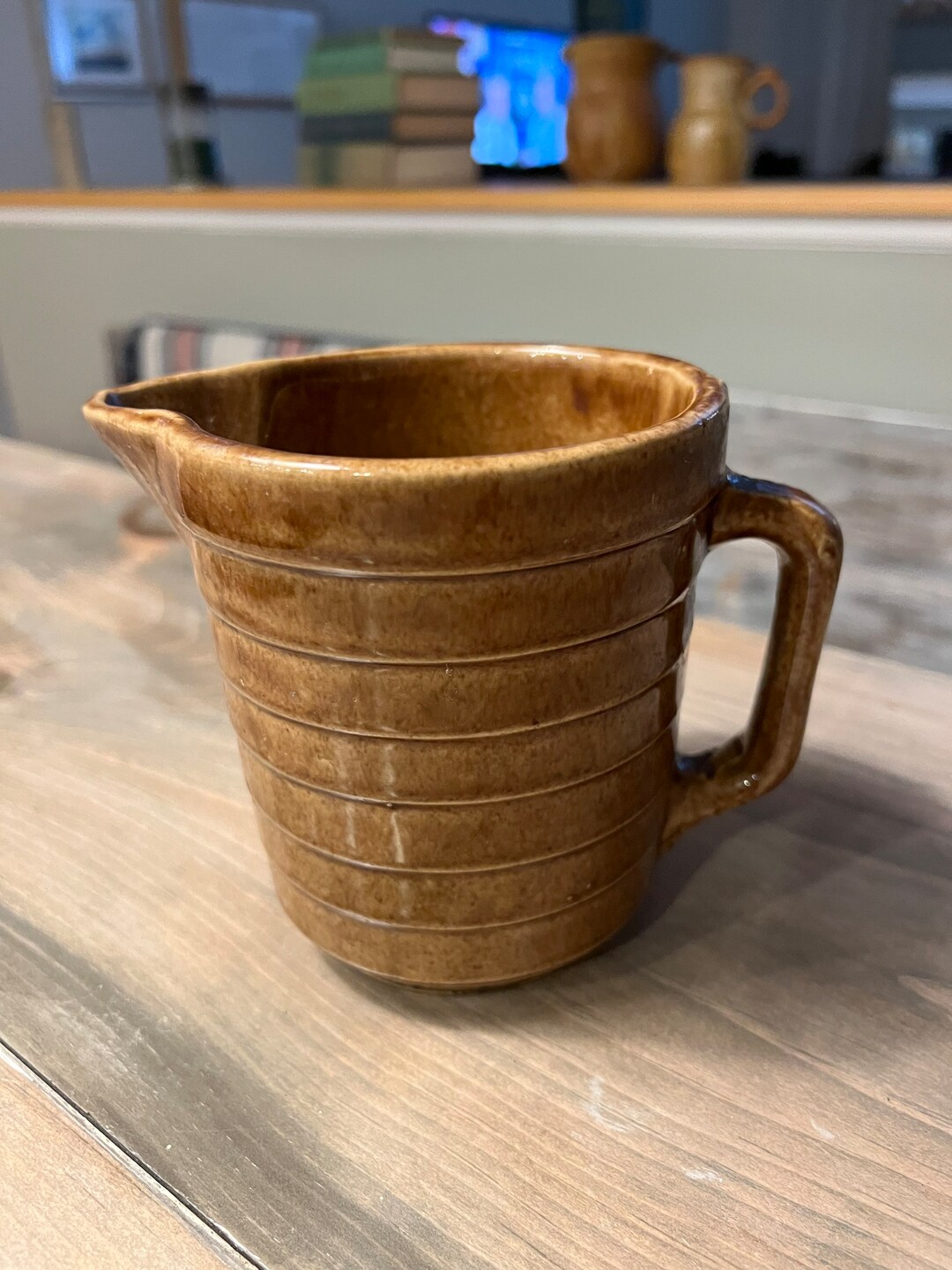 Vintage USA Stoneware Pottery Pitcher With Brown Glaze, Spouted Pottery ...