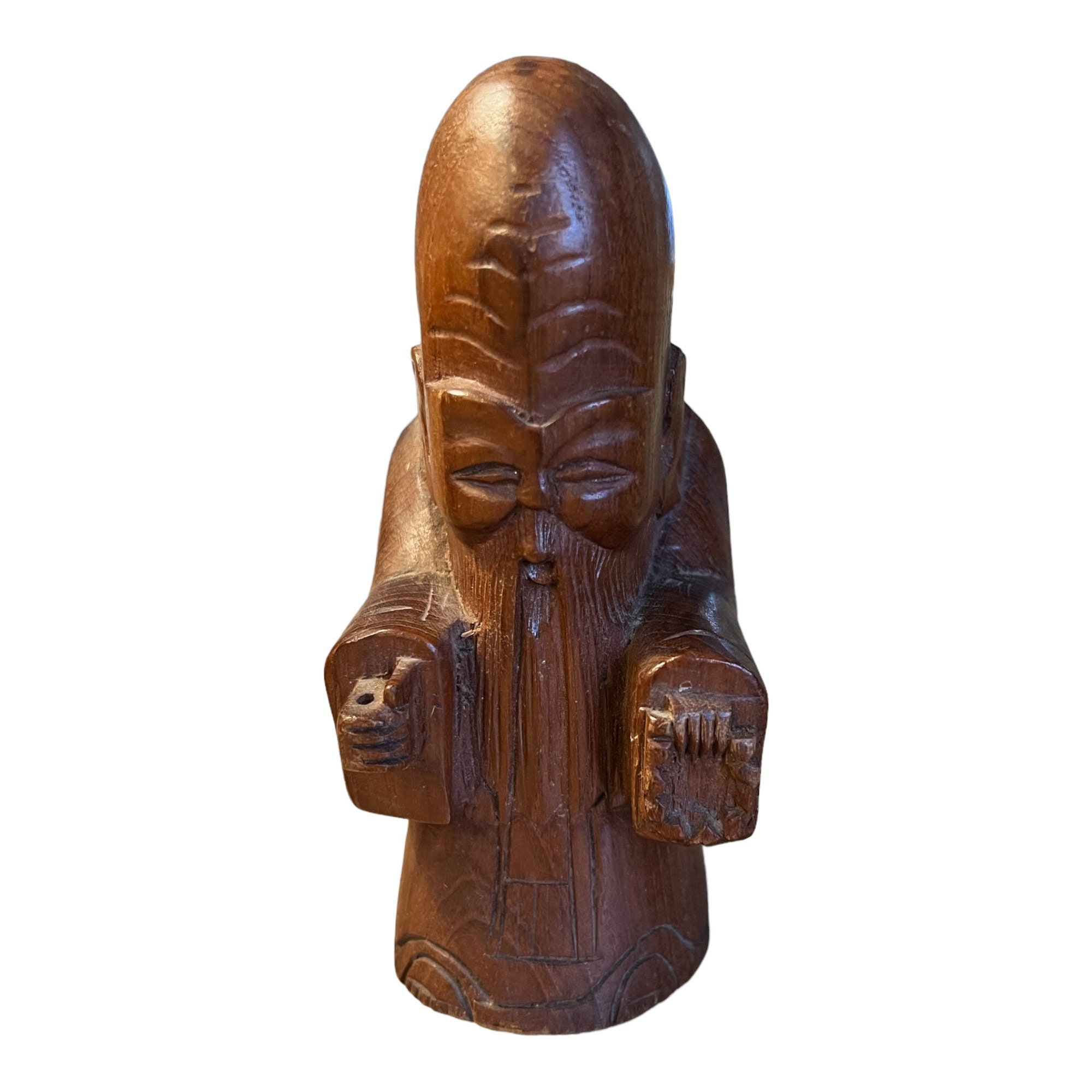 Hand Carved Wooden Asian Wise Man, Prosperity, Good Fortune, Chinese ...