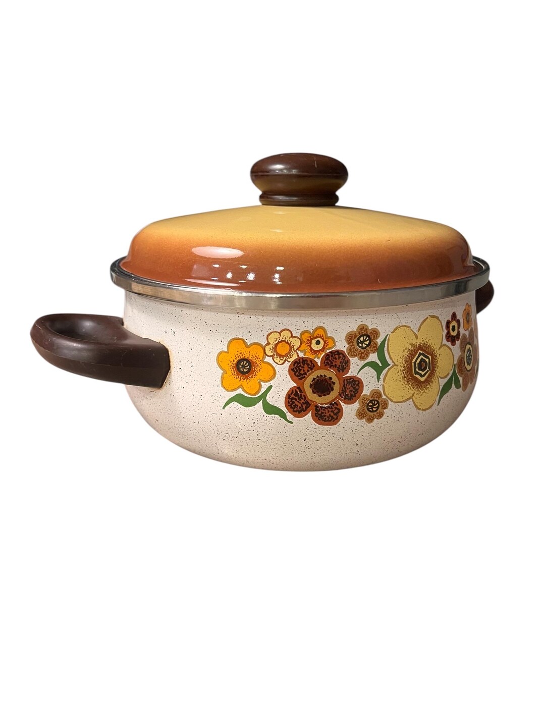 Vintage 1970's Harvest Blossom Enamel Pot With Lid, Flower Power, Retro ...
