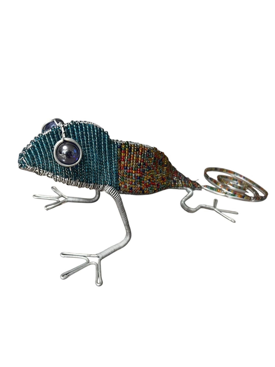 Vintage Beaded Lizard Wire Sculpture, Beaded Wrapped Metal Lizard ...